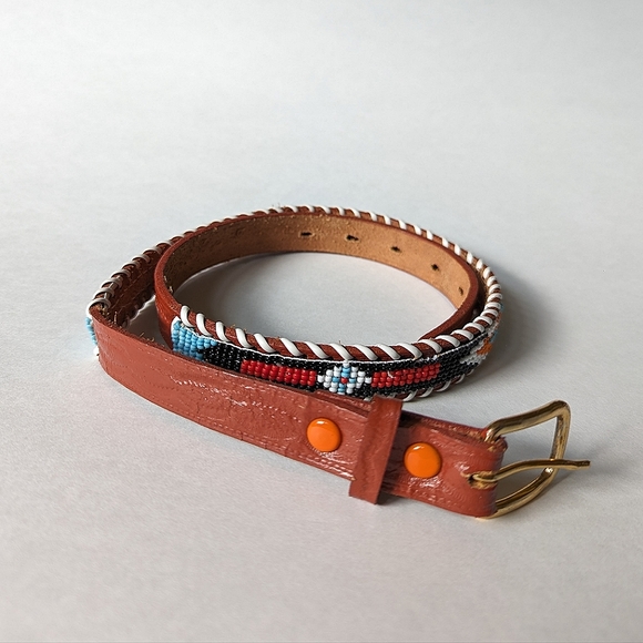 Vintage | Accessories | Native American Inspired Beaded Leather Belt ...